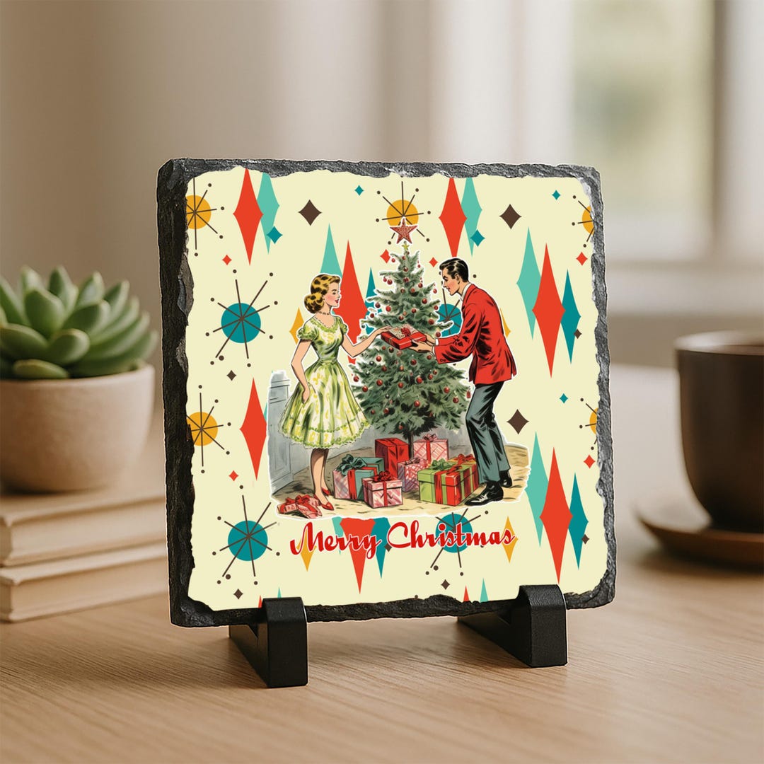 Retro Christmas Slate Tile – Mid Century Modern Holiday Decor – Vintage ...