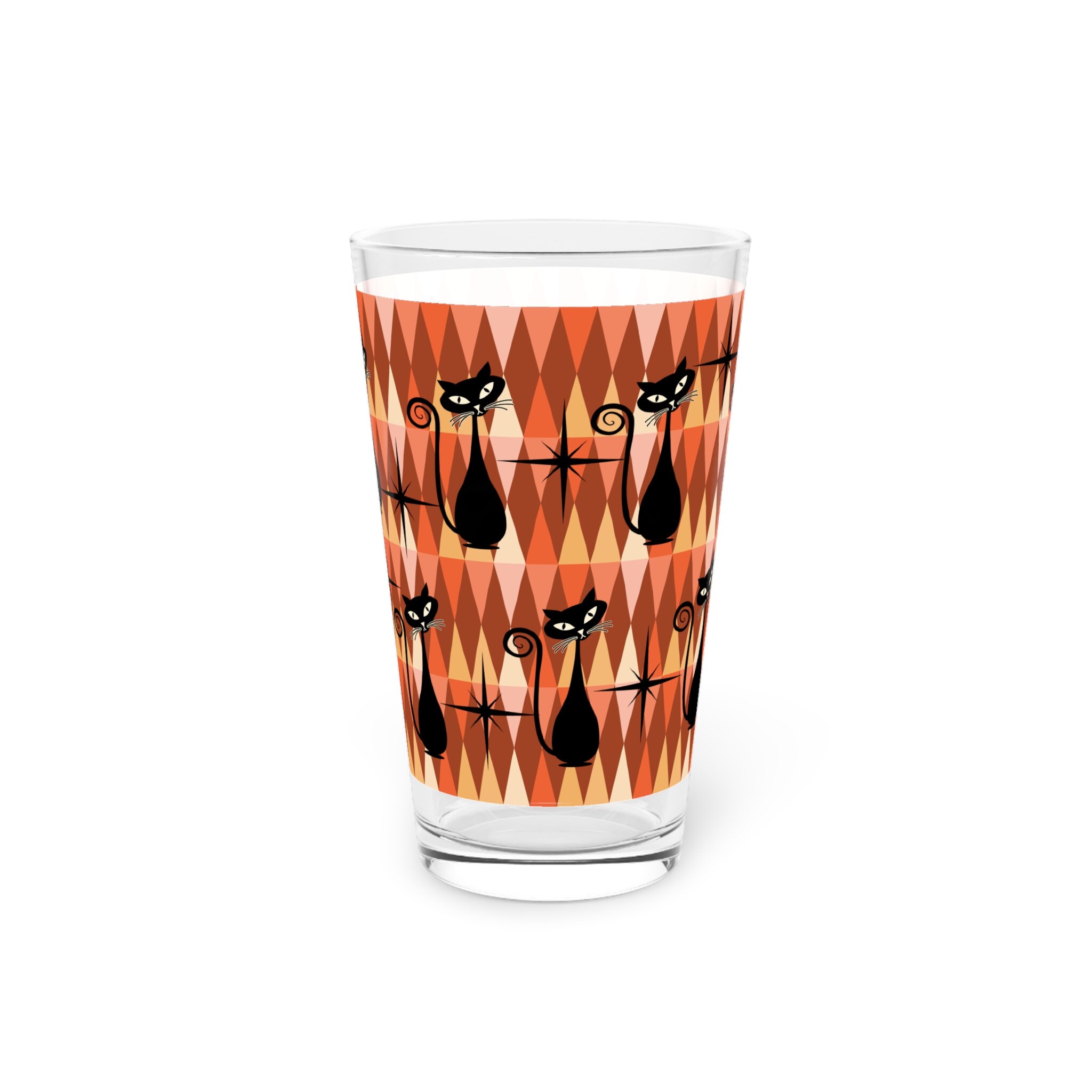 Atomic Cat Drinking Glasses, Mid Century Modern Pint Glass, MCM Cat ...