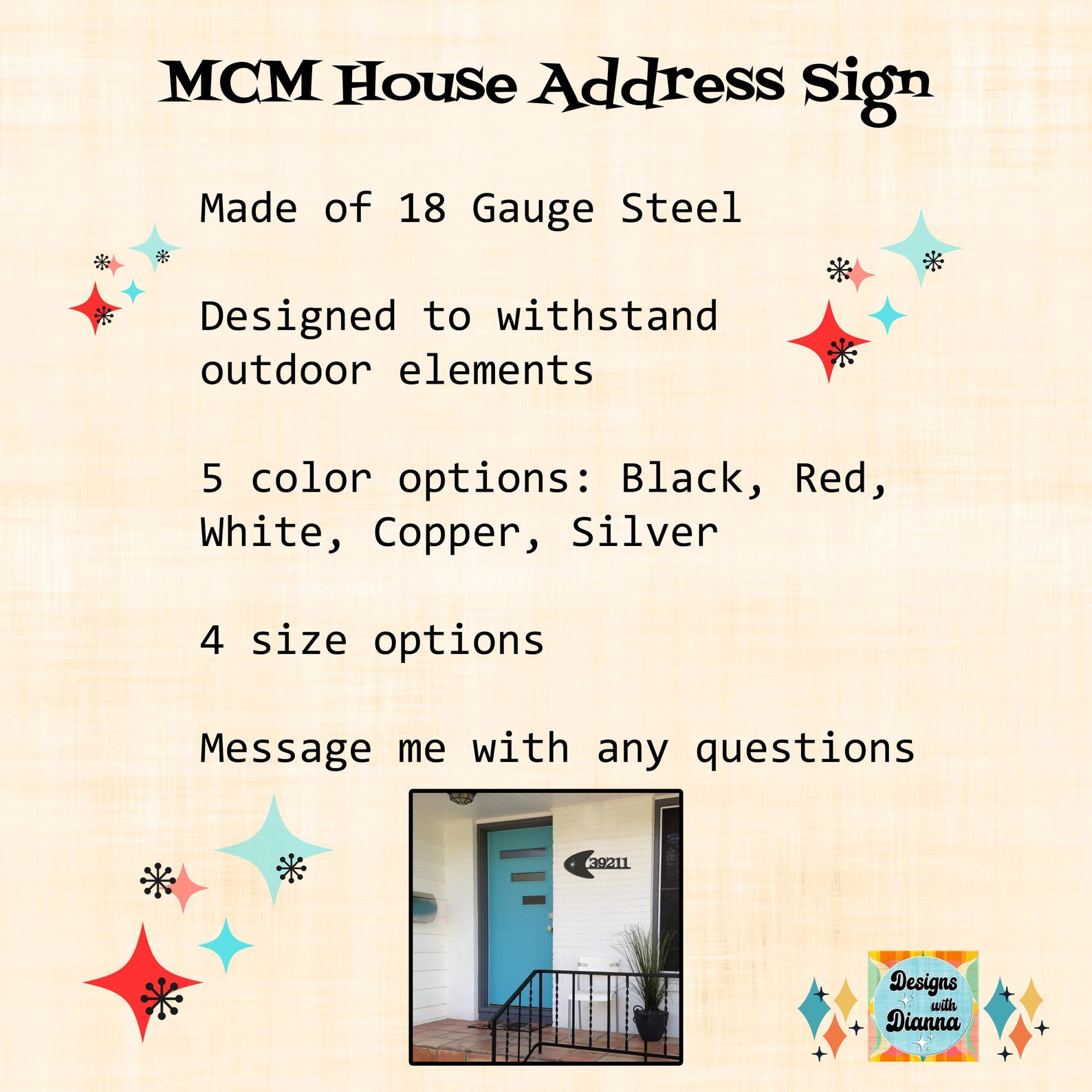 Mid Century Atomic Metal House Number Sign, Modern Address Sign ...