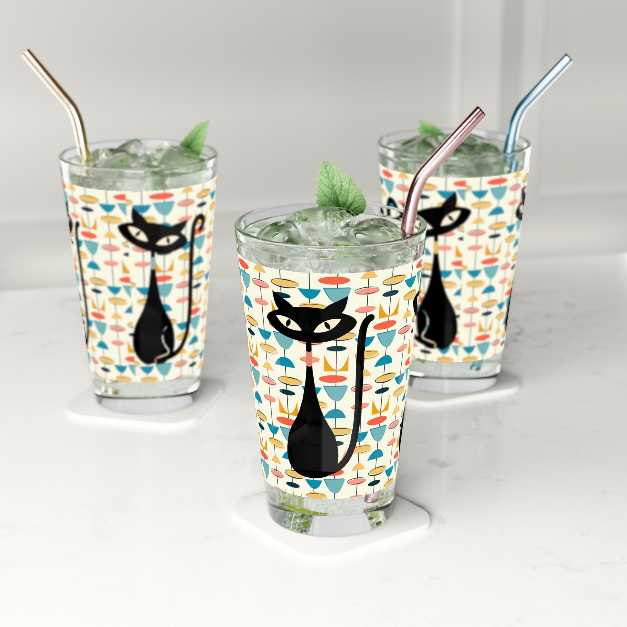 Atomic Cat Glasses Retro Mid Century Modern Atomic Kitty Glassware Pint ...