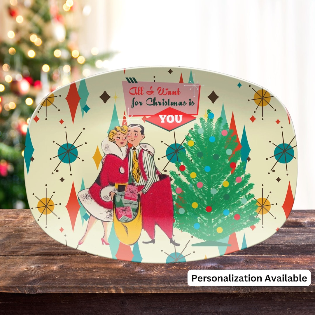 Retro Fun 1950s Kitsch Christmas Platter, Atomic Holiday Serving Tray ...