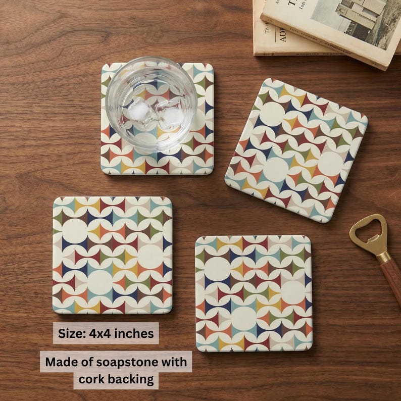 Mid Century Modern Coasters Set of 4 Retro Geometric Drink Coasters ...