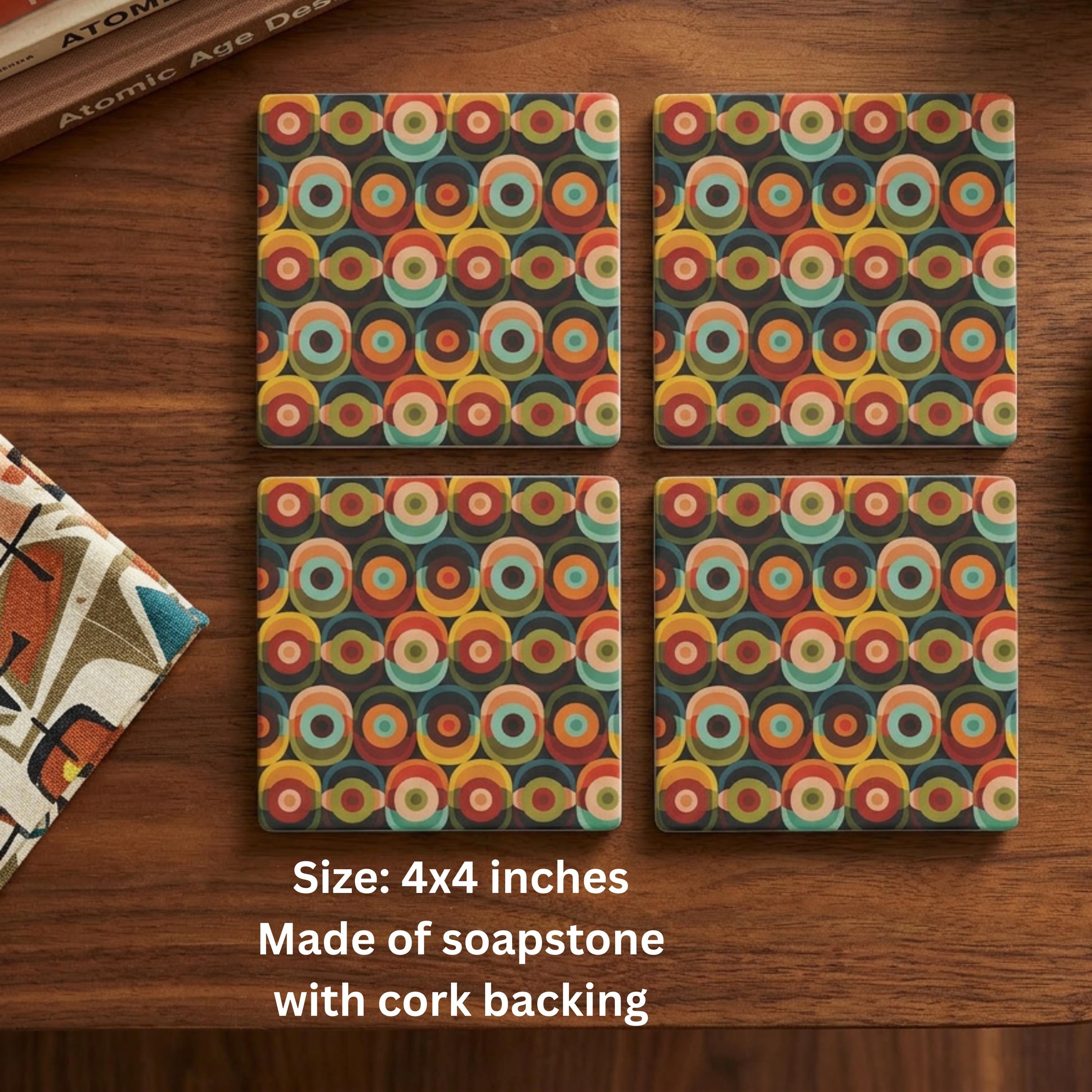 Mid Century Modern Set of 4 Stone Coasters Atomic Starburst Square ...