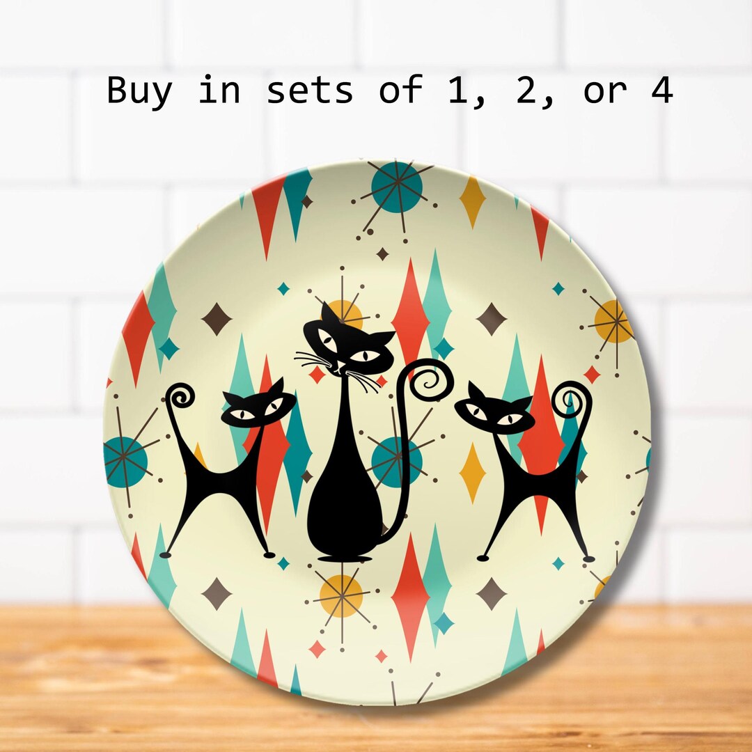 Atomic Cat Dinner Plate Mid Century Atomic Kitschy Cat Dinnerware Retro ...