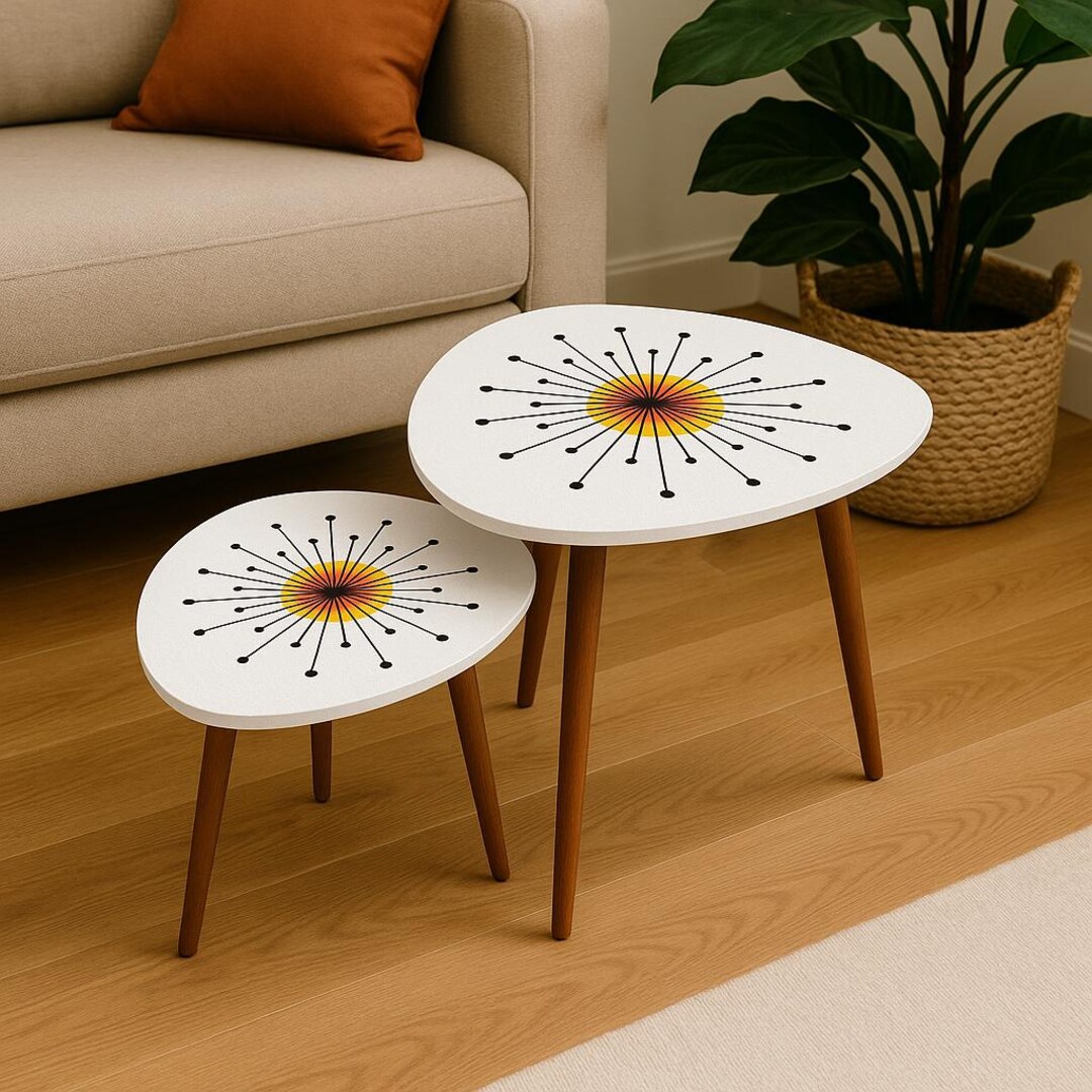 Mid Century Modern Nesting Tables Retro Atomic Starburst Side Table ...