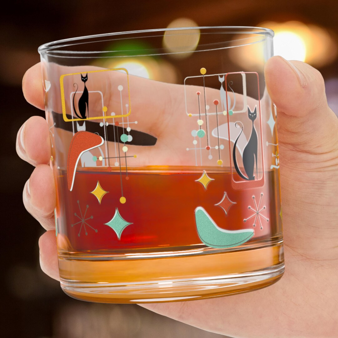 Atomic Cat Mid Century Rocks Glass Retro Cat Cocktail Glass Midcentury ...
