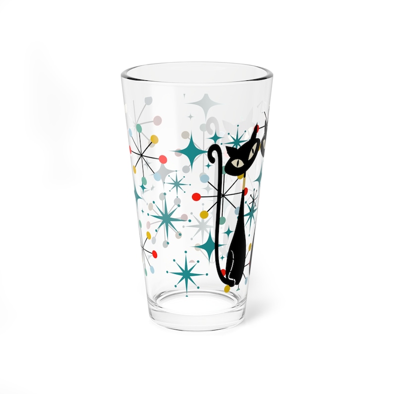 Atomic Kitschy Black Cat Pint Glass, 16oz Mid Century Modern Retro Beer ...