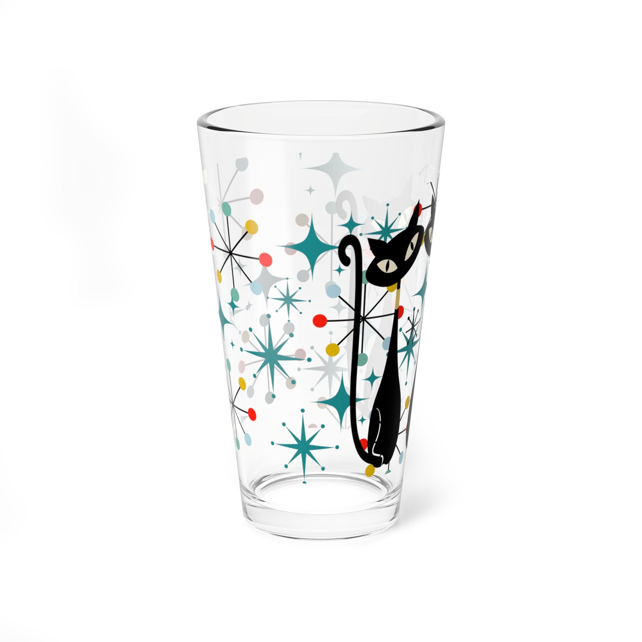 Atomic Kitschy Black Cat Pint Glass, 16oz Mid Century Modern Retro Beer ...