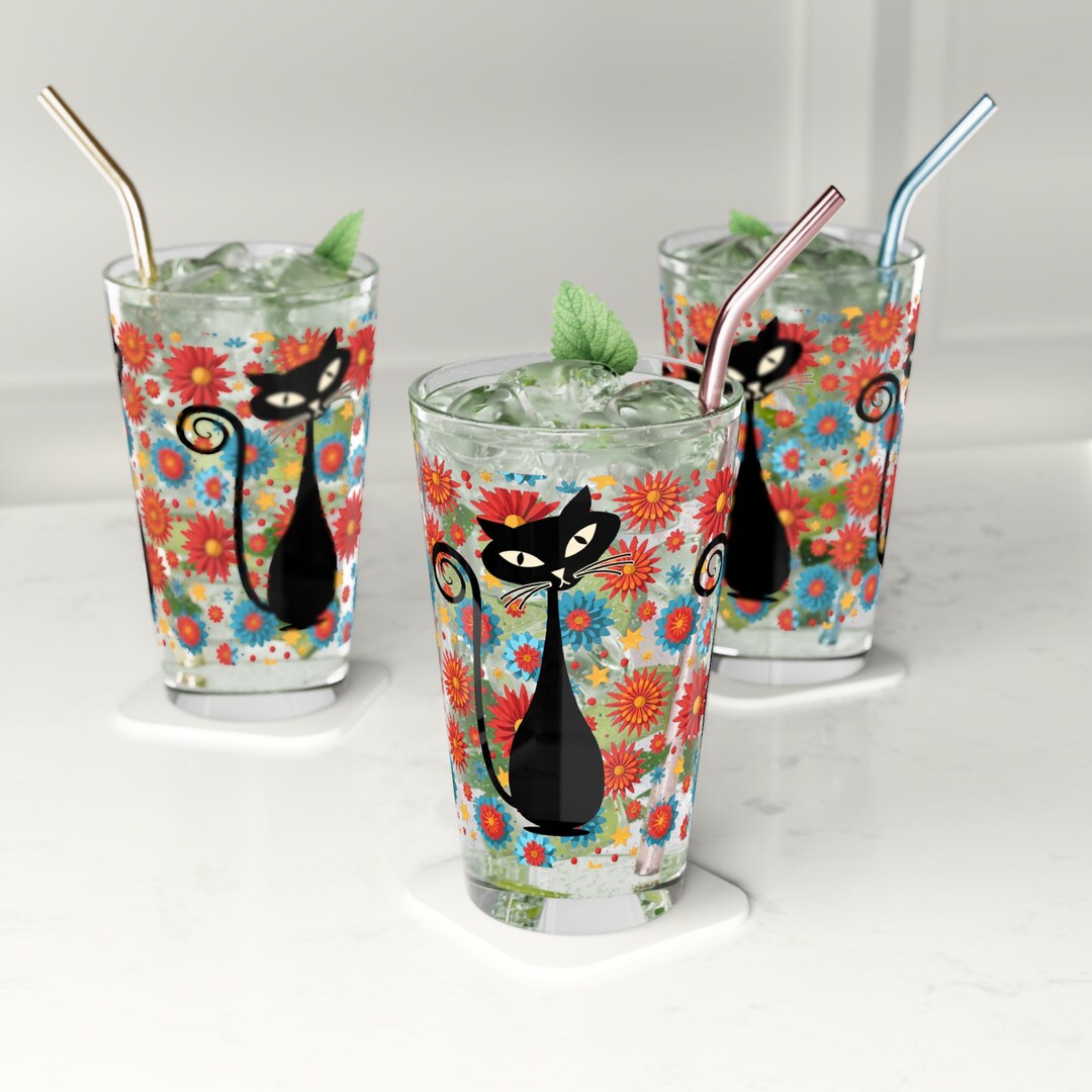 Atomic Cat Beer Glasses Atomic Cat Drinkware Mid Century Modern Art ...