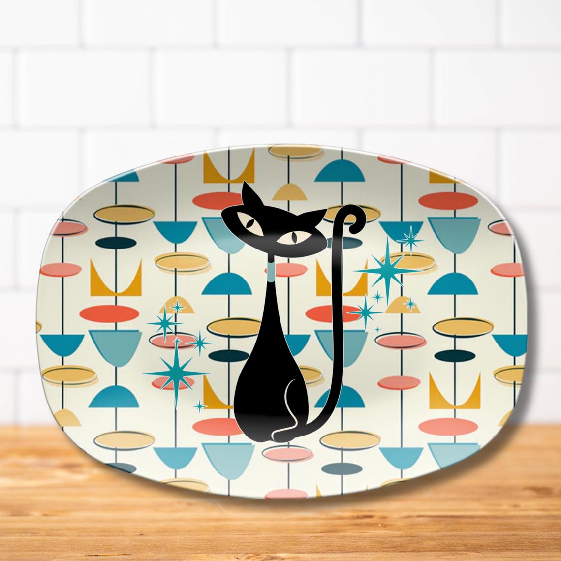 Atomic Cat Platter Retro Mid Century Modern Platter Retro Serving Tray ...