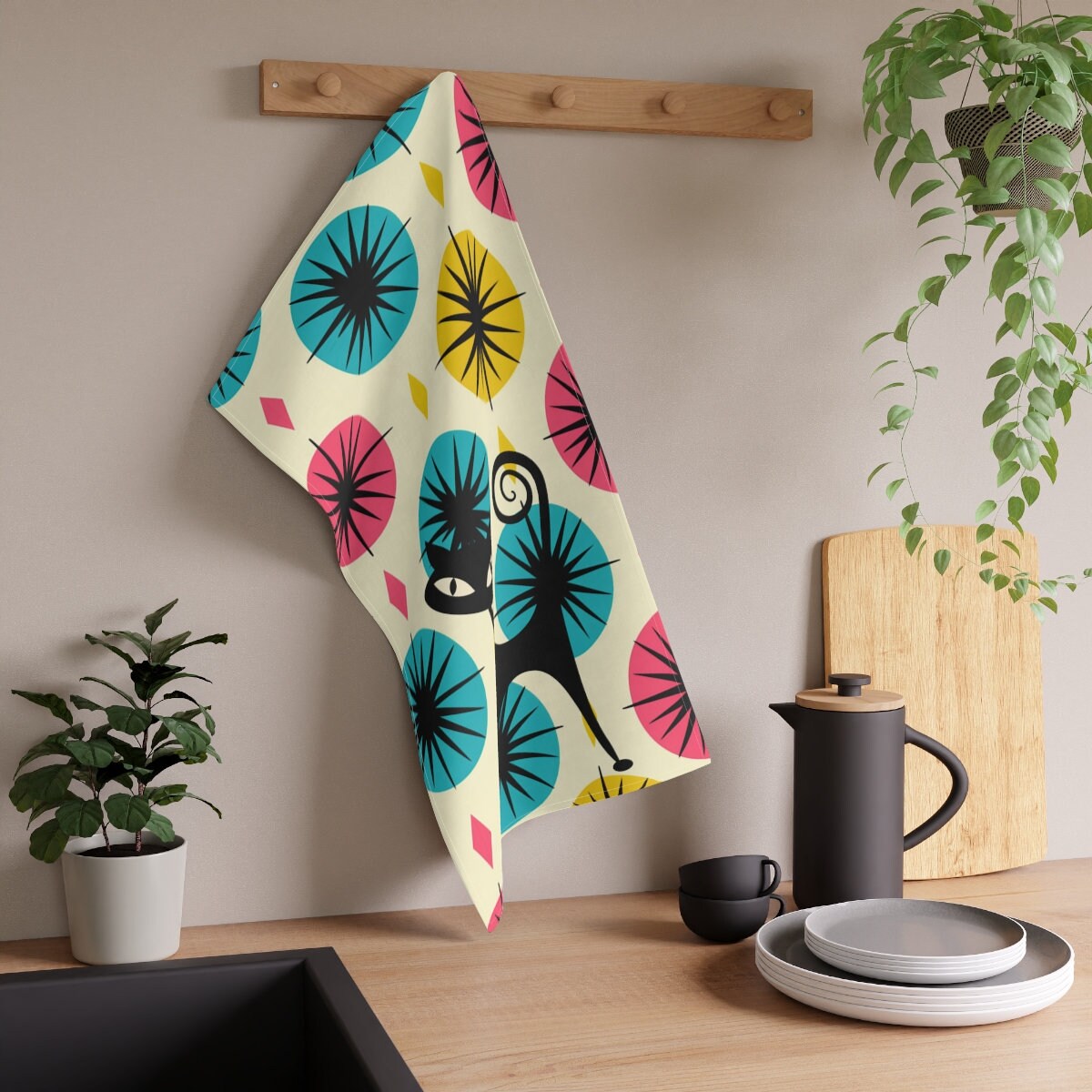 Atomic Cat Dish Towels, Atomic Cat Decor, MCM Cat Kitchen Towel - Etsy