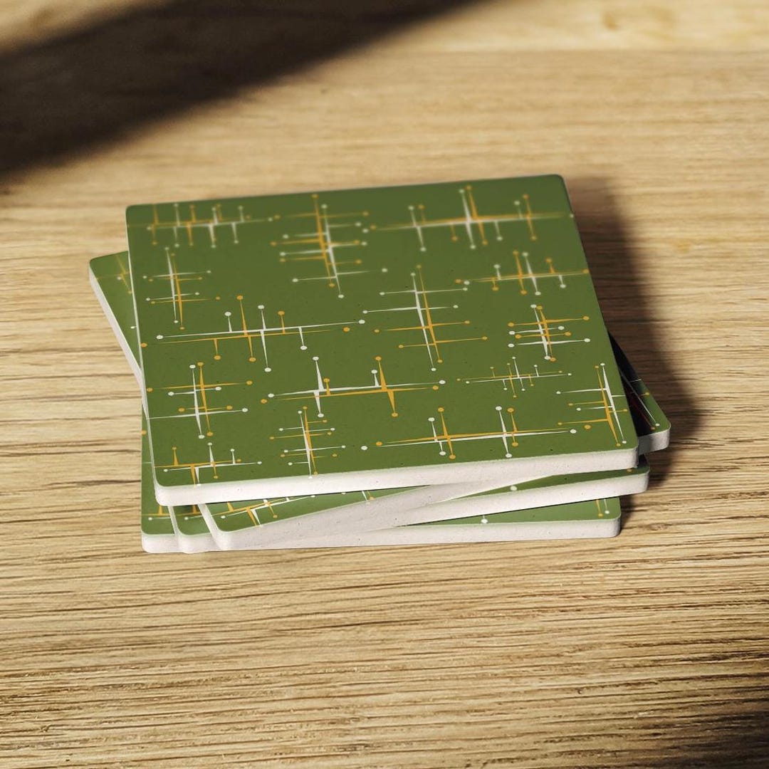 Mid Century Modern Set of 4 Stone Coasters Atomic Starburst Square ...