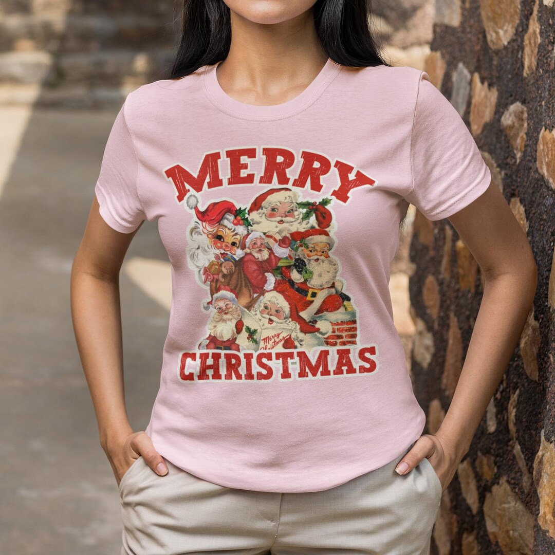 Pink Vintage Santa Shirt, Christmas Bootleg Shirt, Pink Santa Tee ...