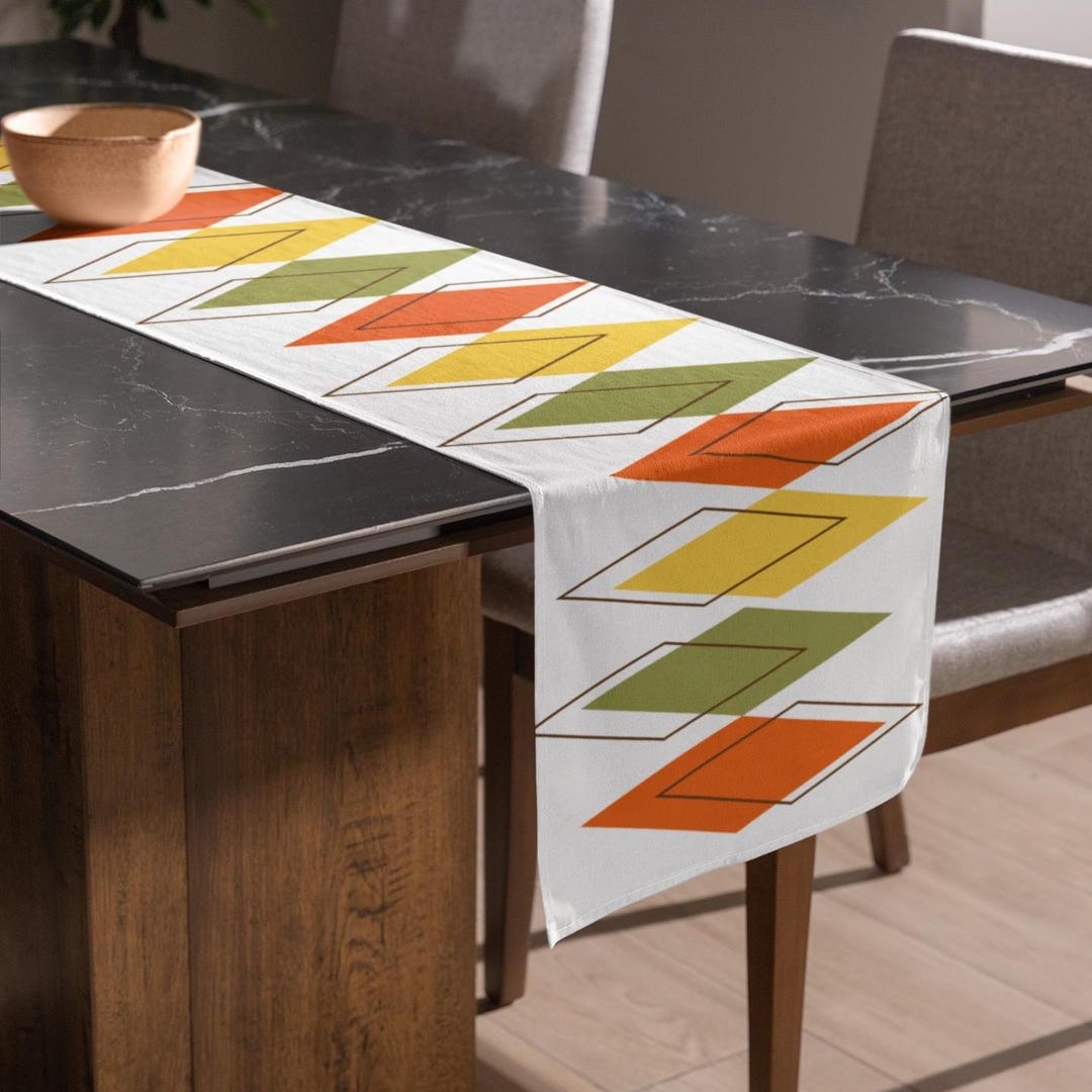 Mid Century Modern Fall Table Runner, Geometric Thanksgiving Decor - Etsy