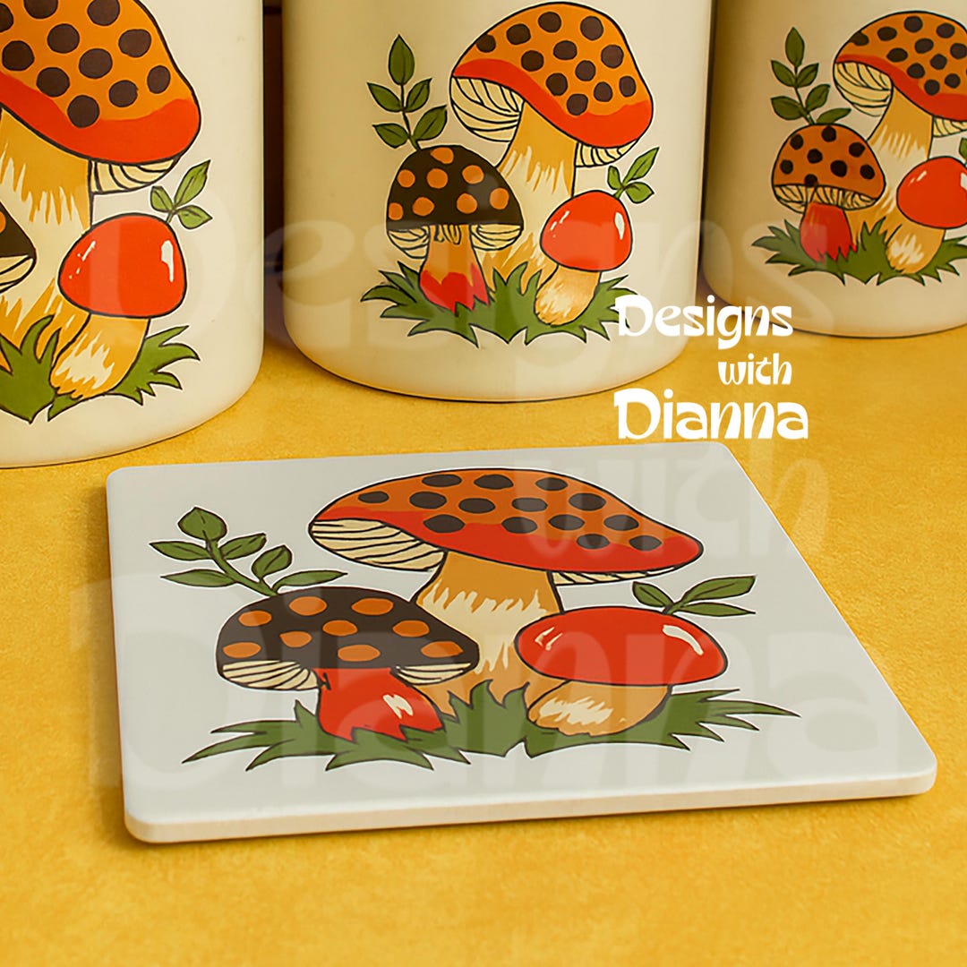Merry Mushroom Coasters Vintage Kitchen Decor Set of 4 Stone Coasters ...