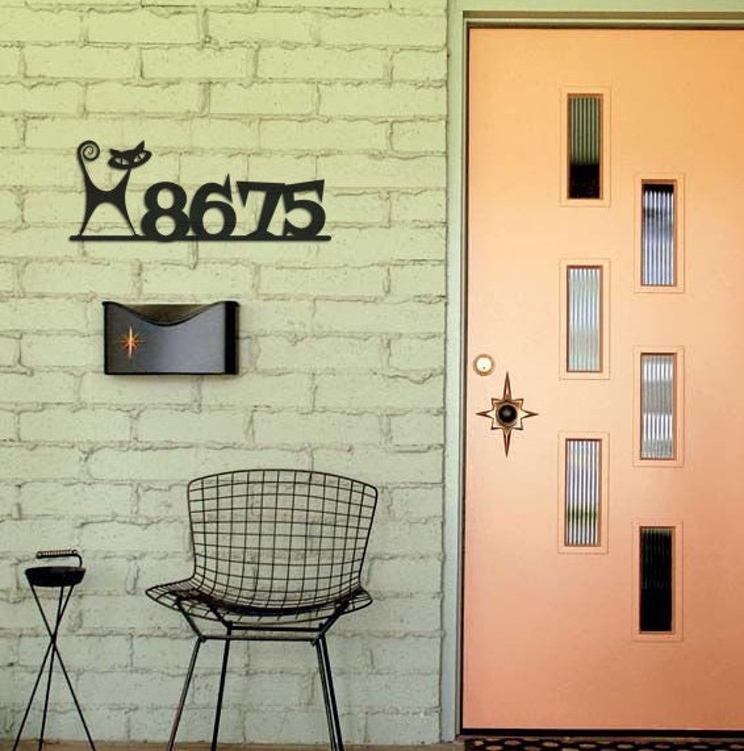 Mid Century Atomic Metal House Number Sign, Modern Address Sign ...