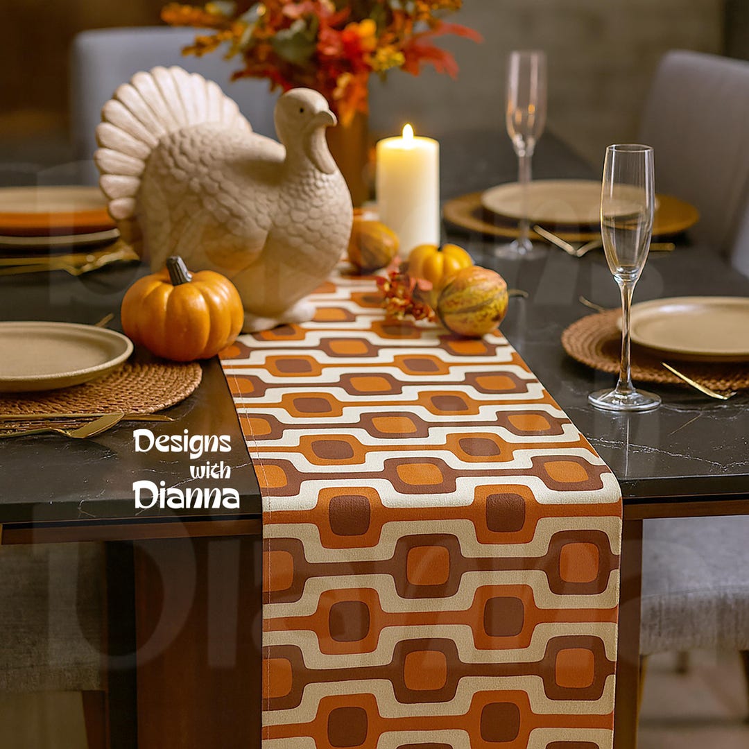 Mid Century Modern Fall Table Runner Retro Style Geometric Table Decor ...