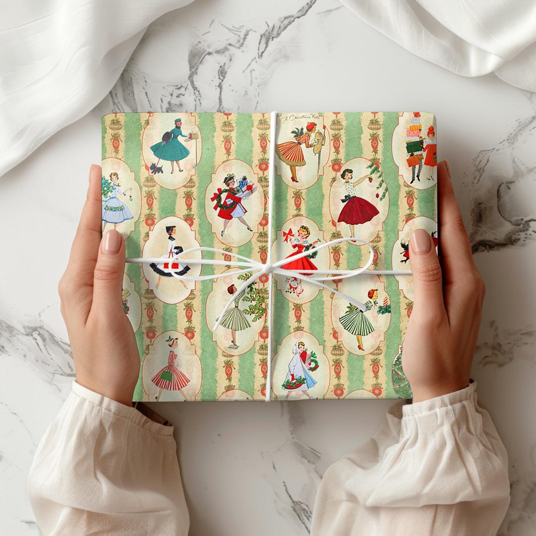 1950s Retro Vintage Christmas Wrapping Paper, Mid Century Modern Retro ...