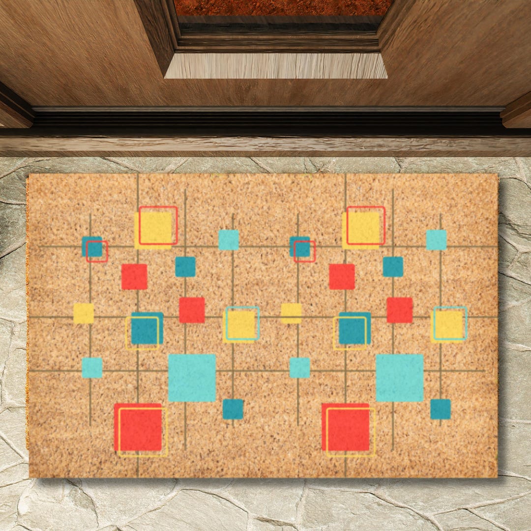 Vintage Rug Midcentury Modern Rug Housewarming Gift Welcome Mat Mid ...