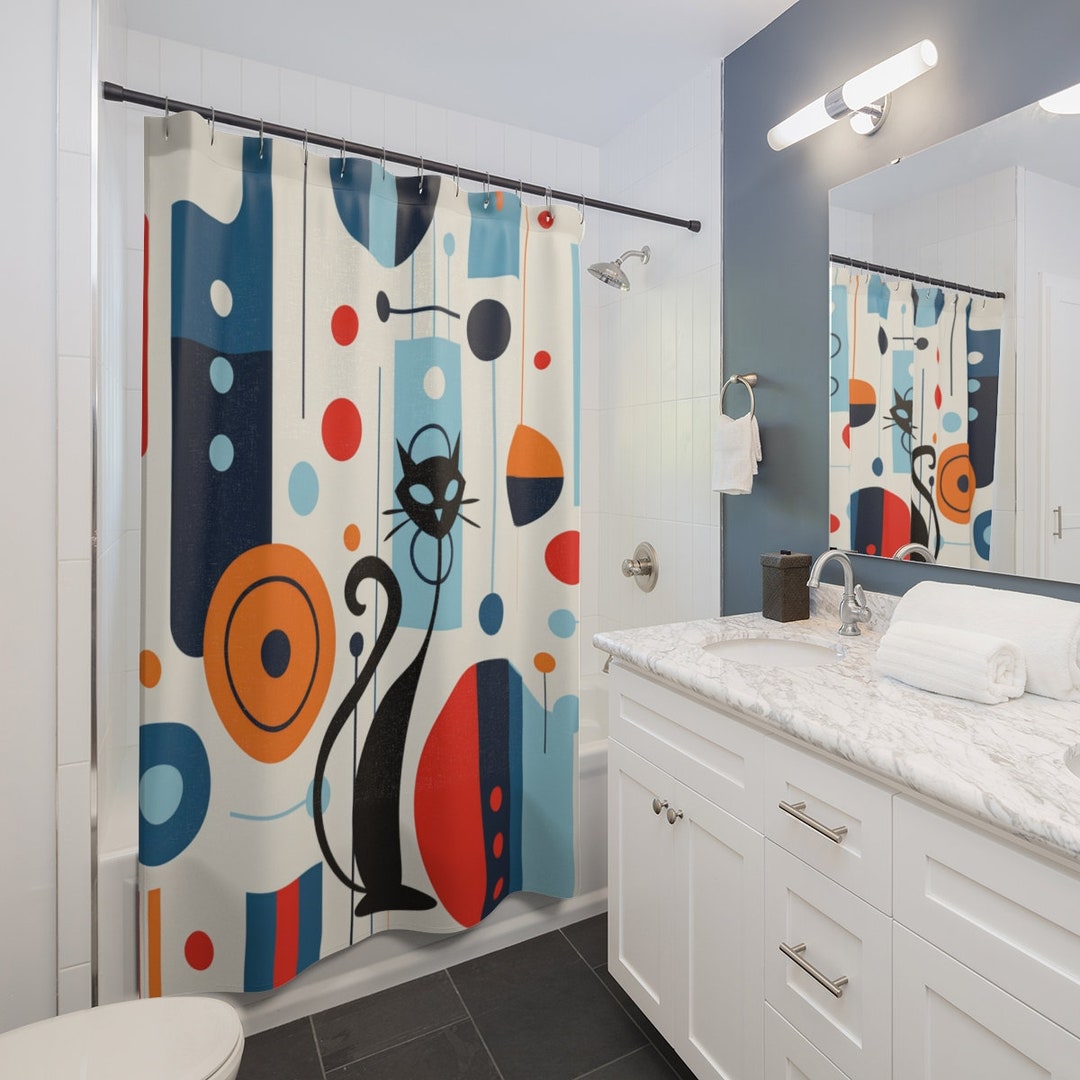 Atomic Cat Shower Curtain, Cat Shower Curtain, Atomic Cat Starburst ...