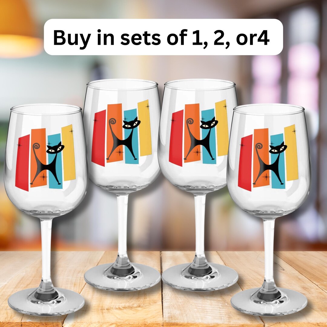 Atomic Cat Wine Glass, Mid Century Modern Atomic Cat Wine Glass, MCM ...