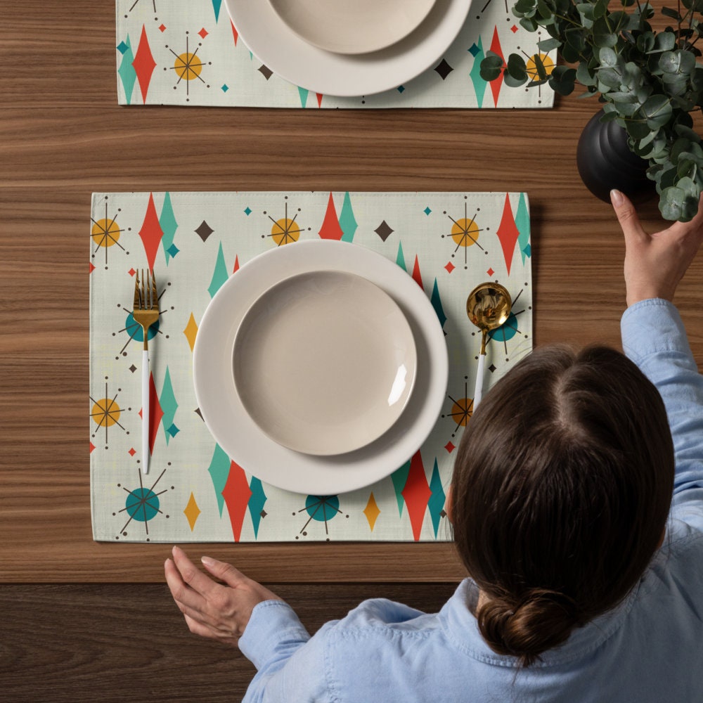 Mid Century Modern Atomic Placemats Set of Four, Retro Tablet Setting ...