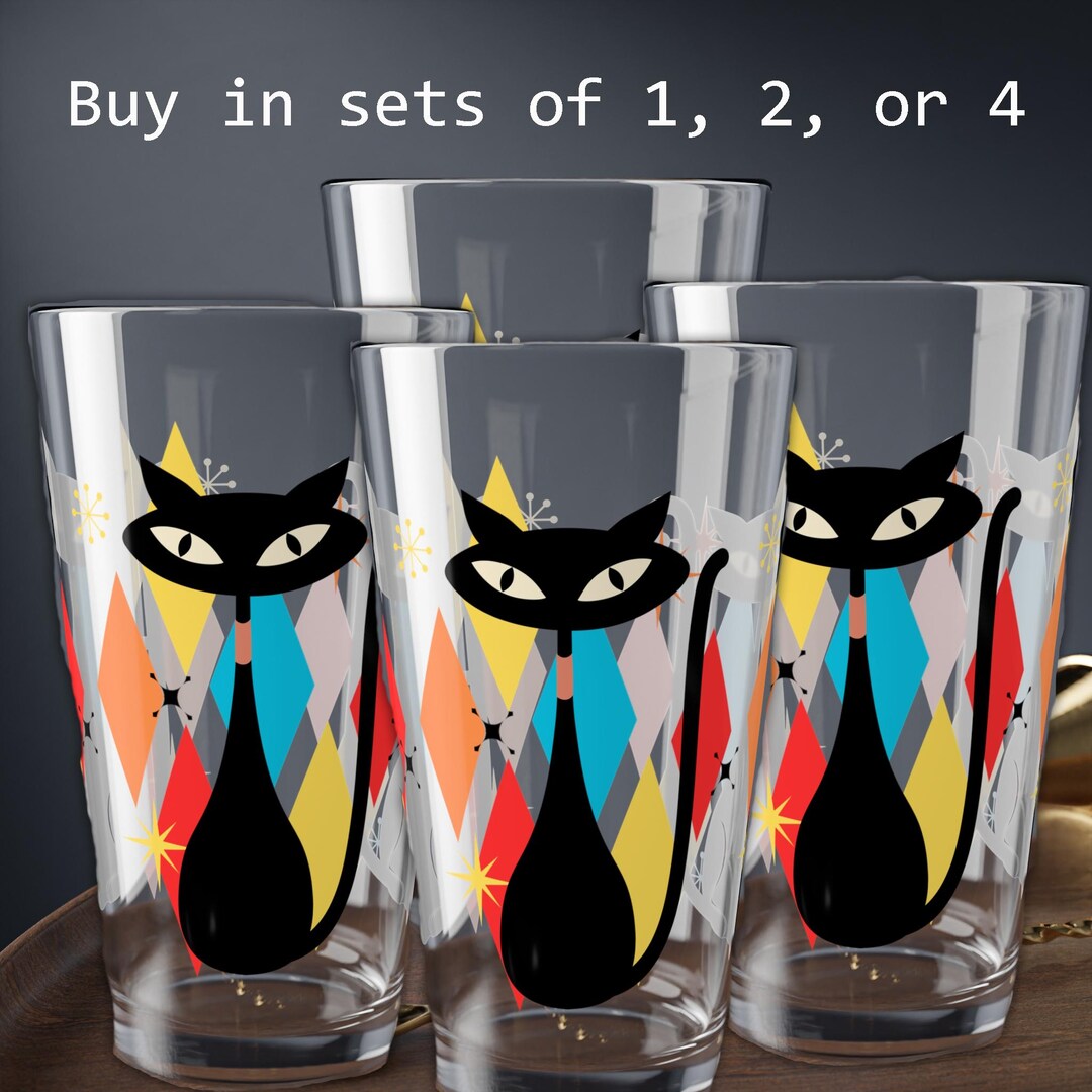 Atomic Cat Glasses Set of 4 Retro Mid Century Modern Atomic Kitty ...