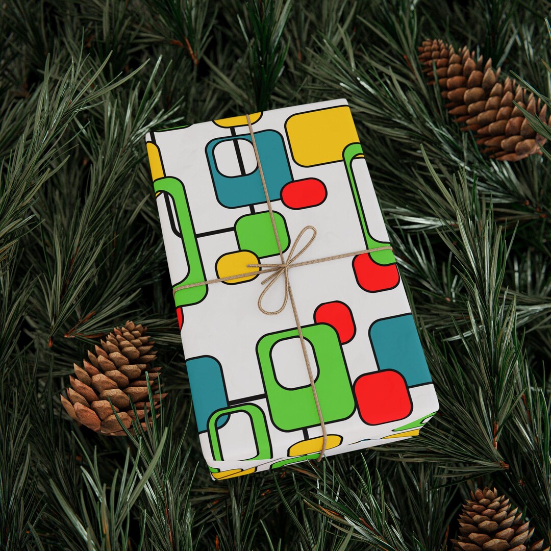 Mid Century Modern Red Retro Wrapping Paper Atomic Orange Pink Gift ...