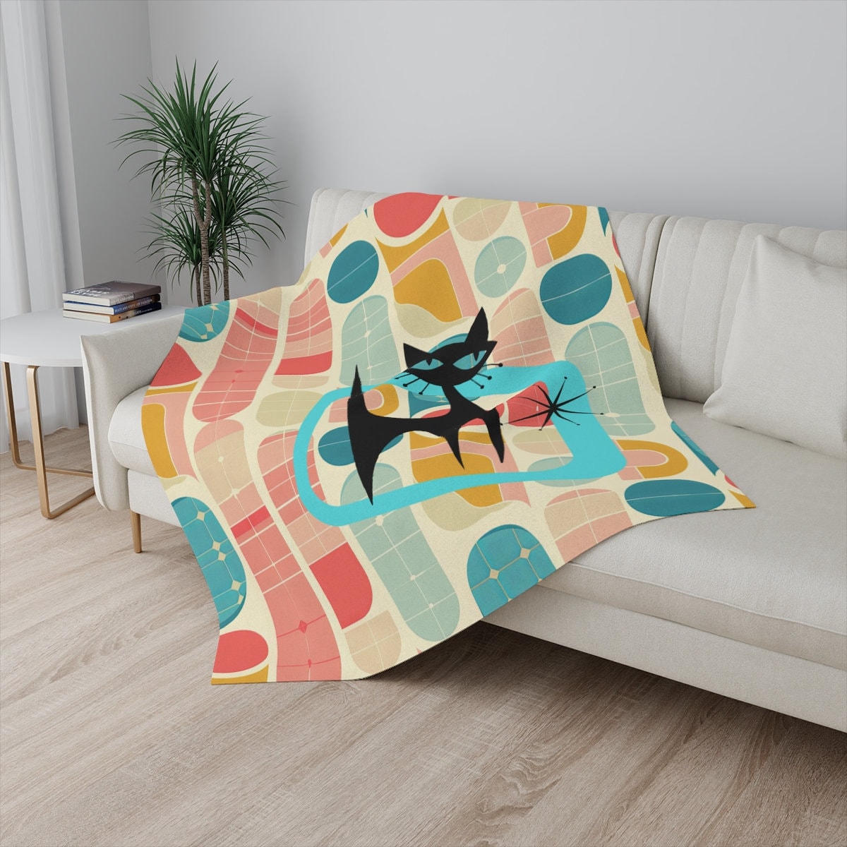 Atomic Cat Blanket, Retro Atomic Kitschy Cat Throw Blanket, MCM Living ...