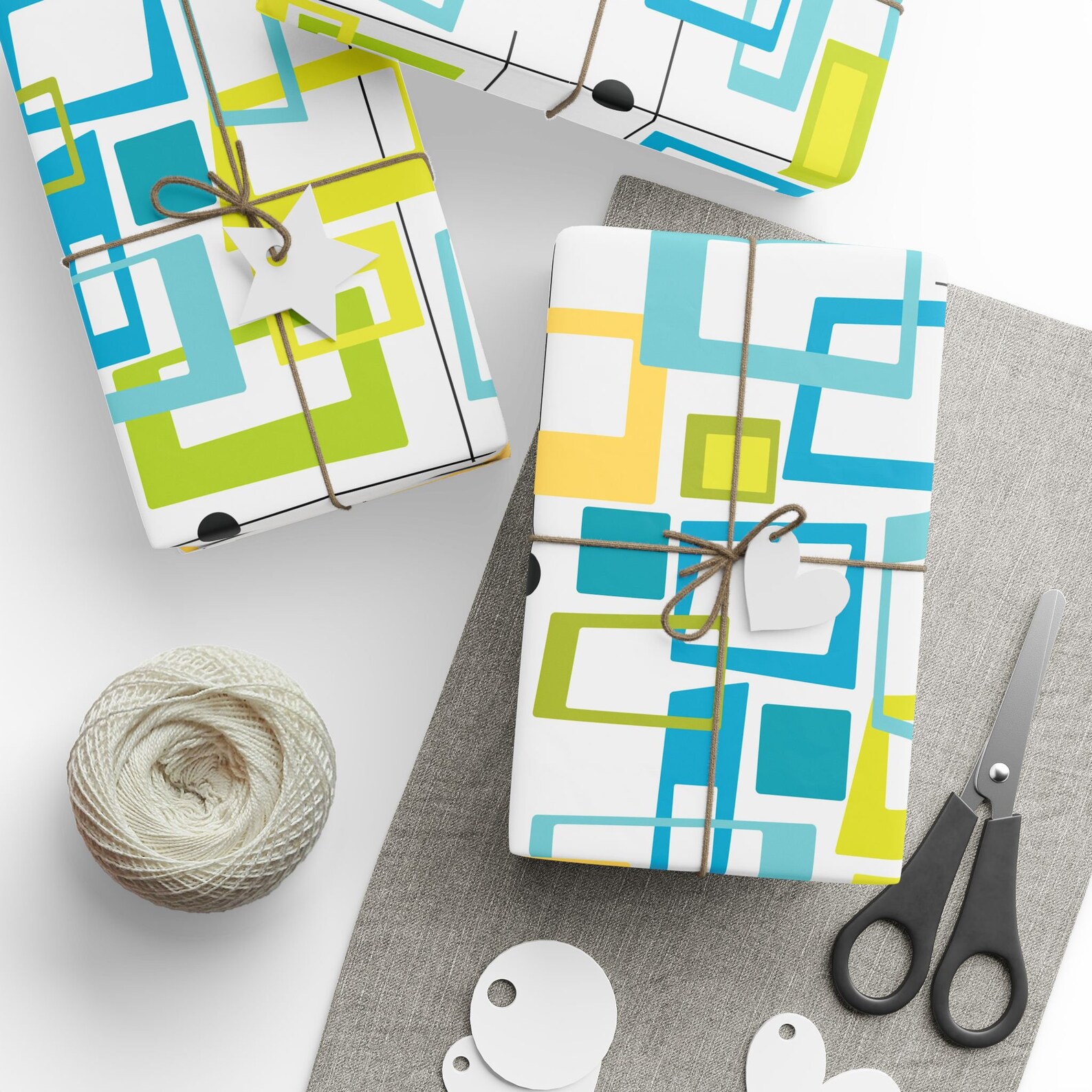 Atomic Geometric Retro Wrapping Paper, Mid Century Modern Atomic ...