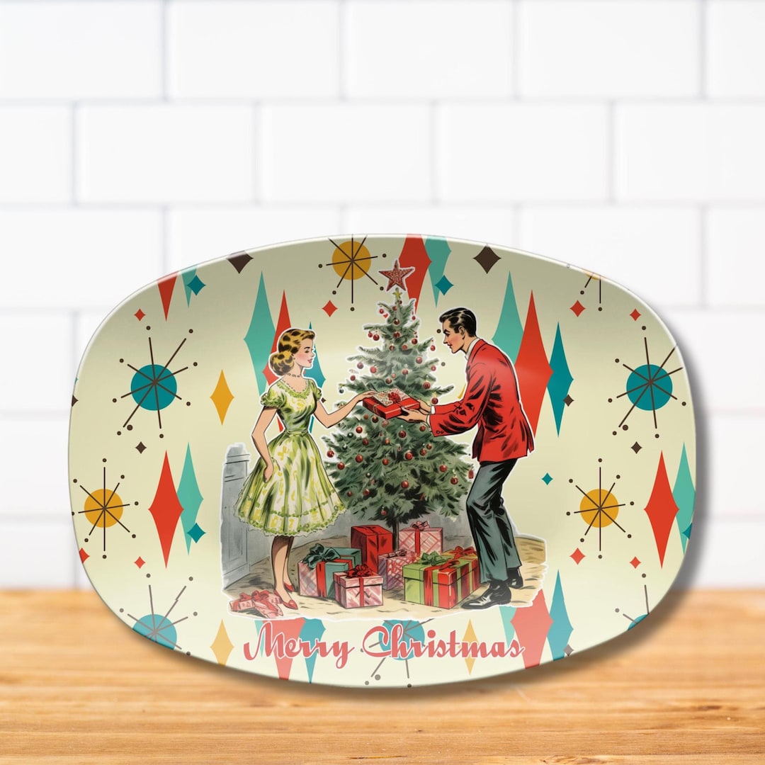 Retro Christmas Platter Atomic Holiday Serving Tray Mid Century Modern ...
