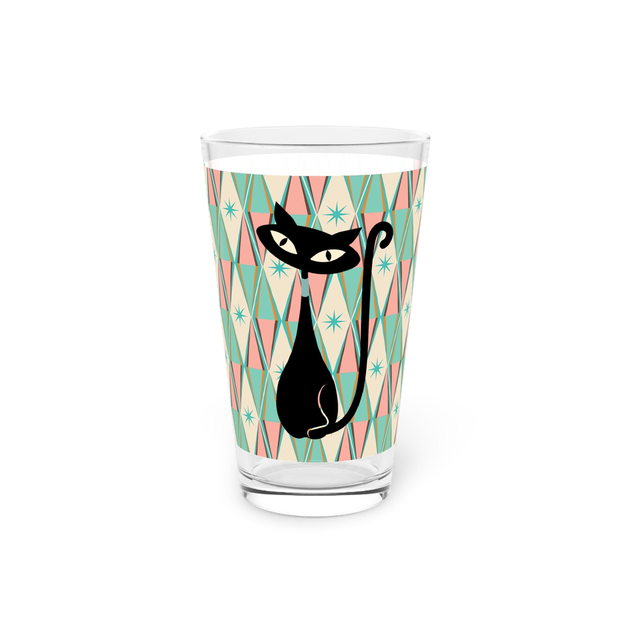 Atomic Cat Drinking Glasses Black Cat Mid Century Modern Pint Glass MCM ...