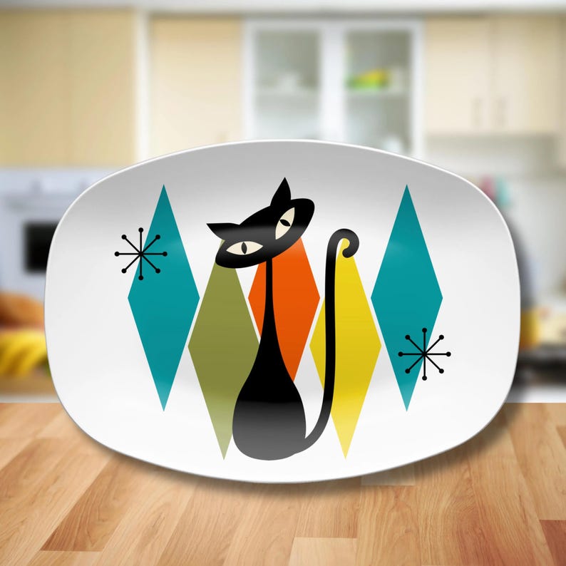 Atomic Cat Platter Retro Mid Century Modern Platter Retro Serving Tray ...
