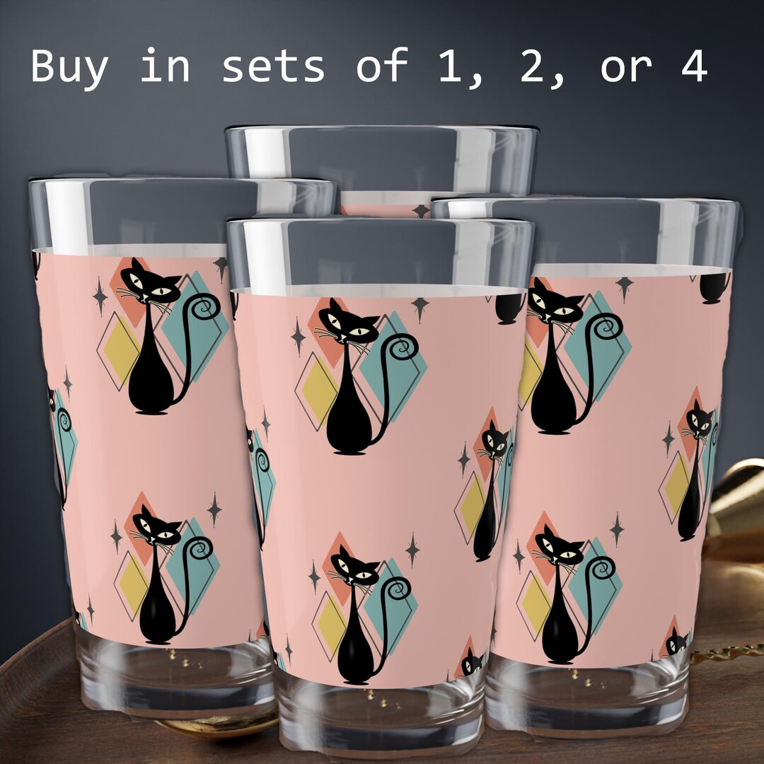 Atomic Cat Glasses Set of 4 Retro Mid Century Modern Atomic Kitty ...