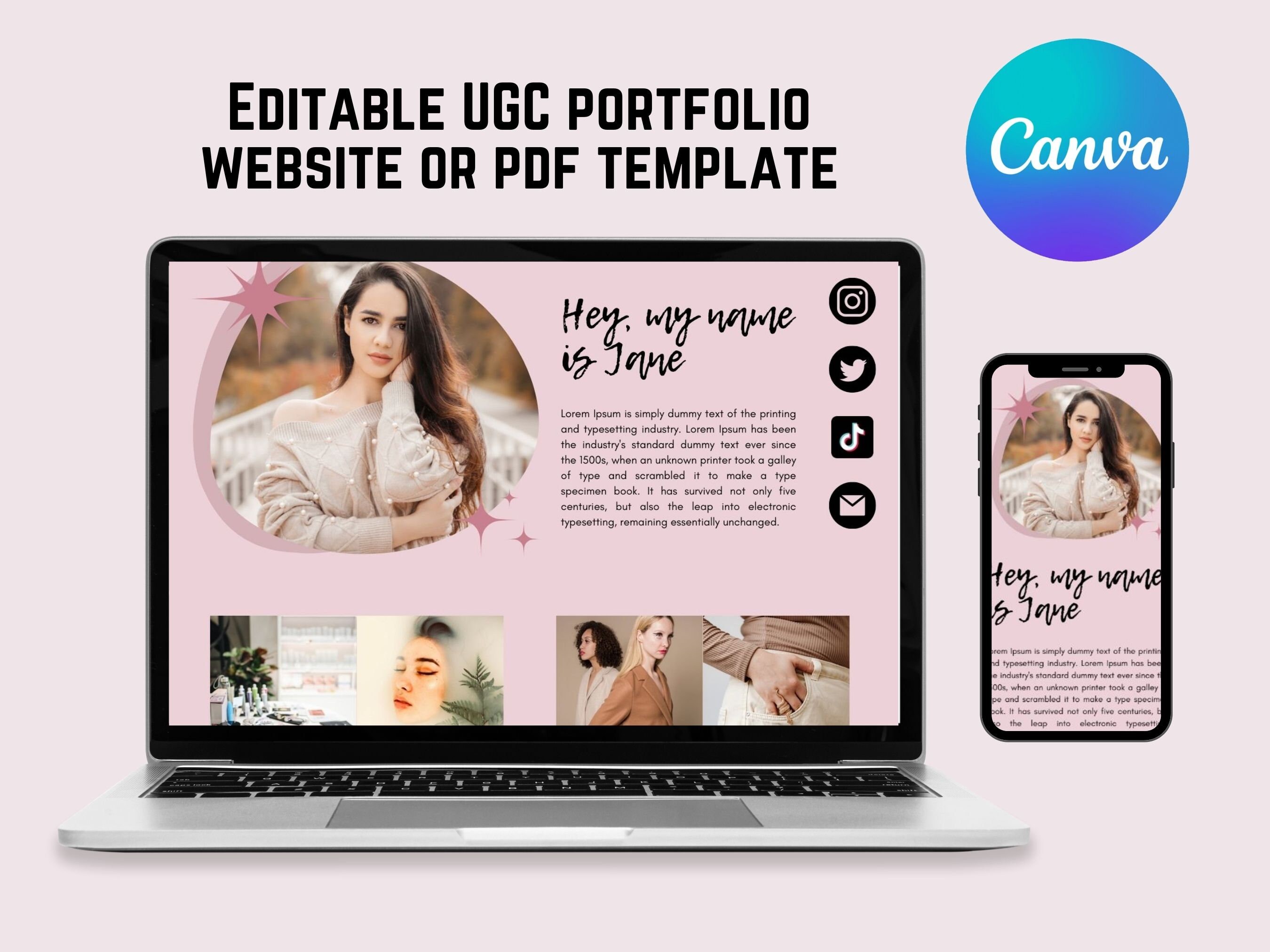 Pink UGC Creator Portfolio Website Editable in Canva Influencers ...