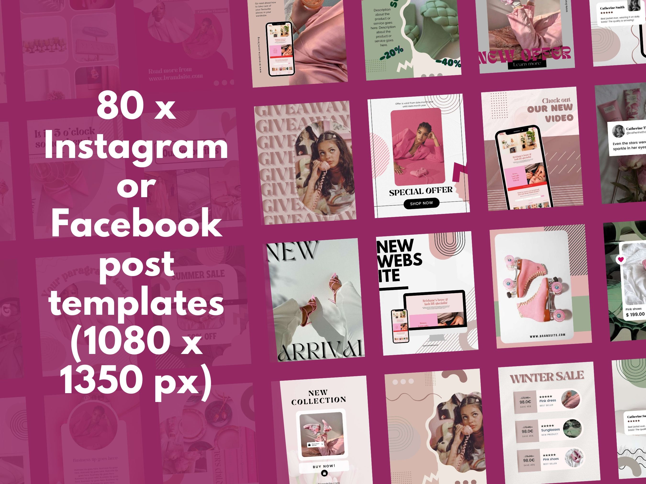 240 Canva Editable Social Media Templates Pink and Green | Aesthetic ...