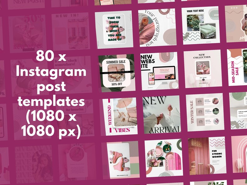240 Canva Editable Social Media Templates Pink and Green | Aesthetic ...