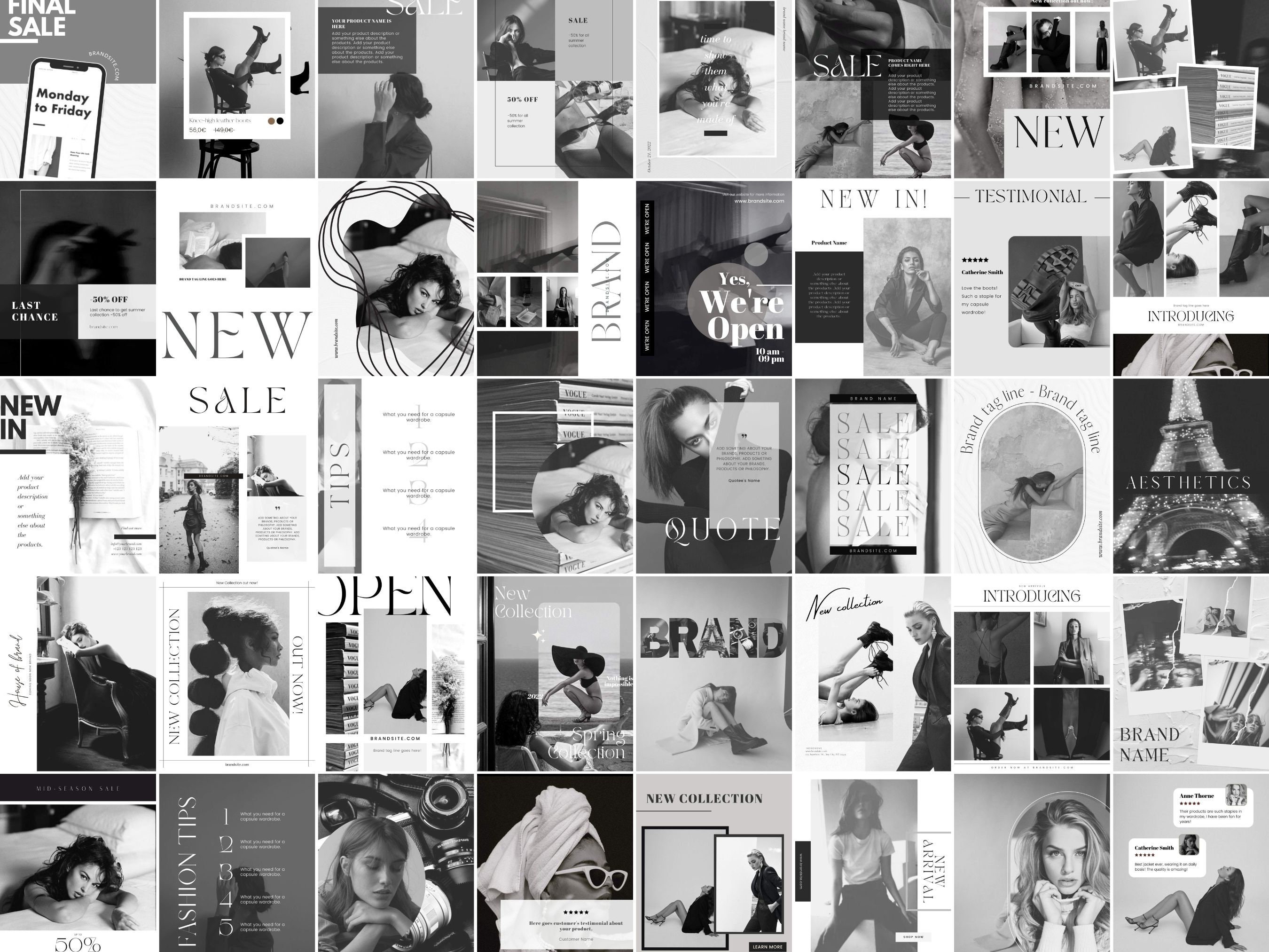 240 Canva Editable Social Media Templates Black and White for Instagram ...