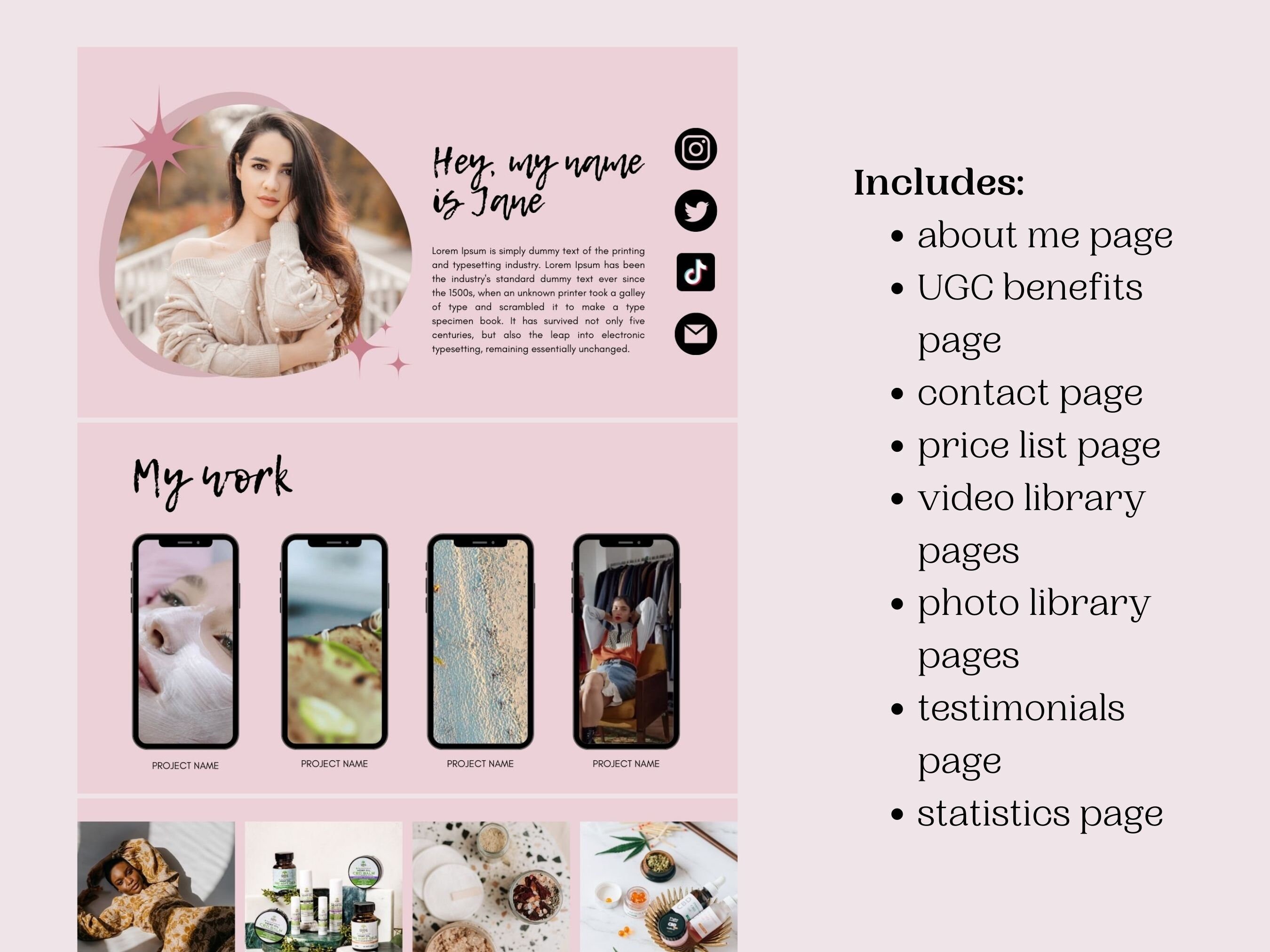 Pink UGC Creator Portfolio Website Editable in Canva Influencers ...