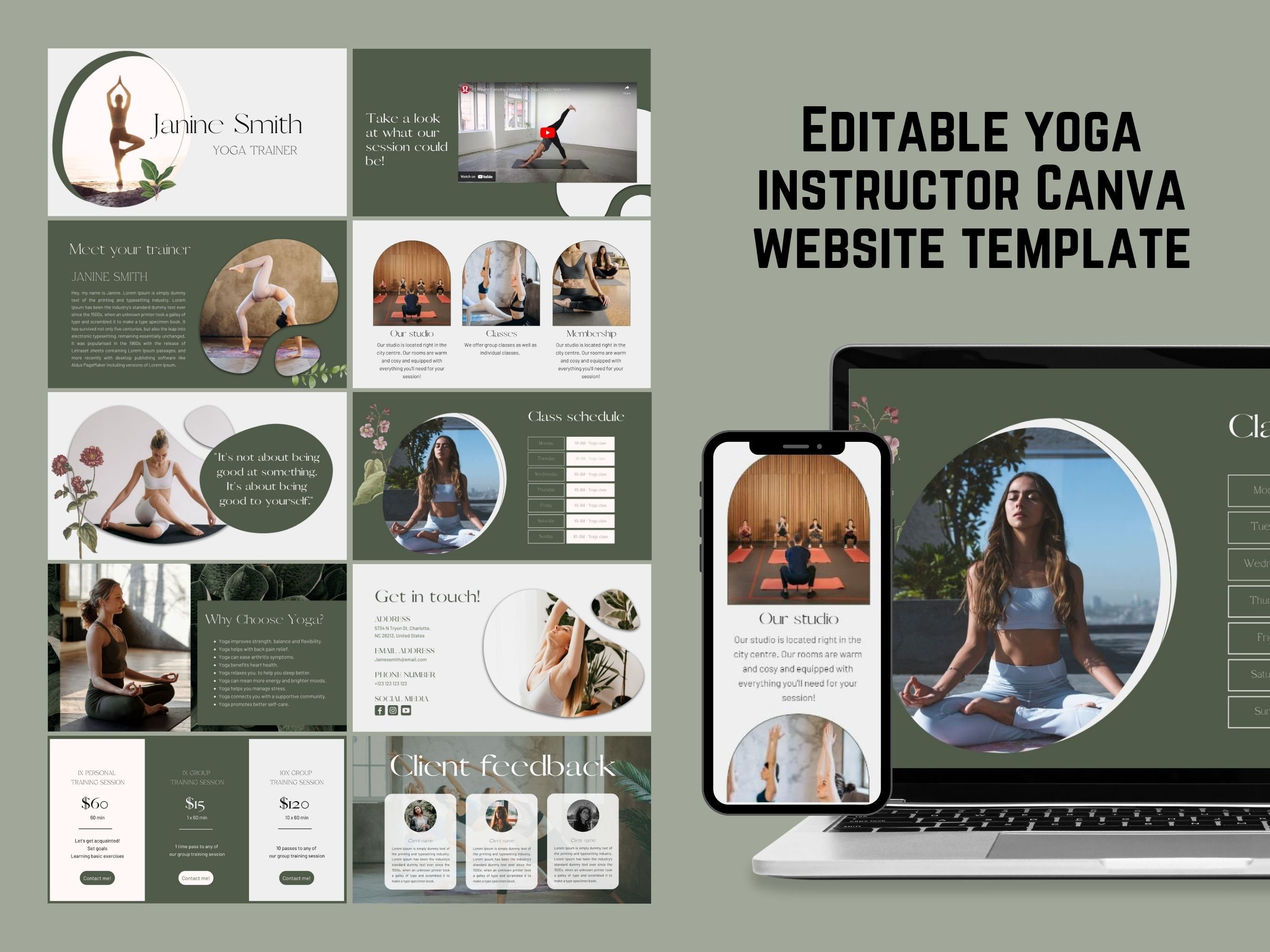Yoga Instructor Website Design Template Editable in Canva Fitness ...