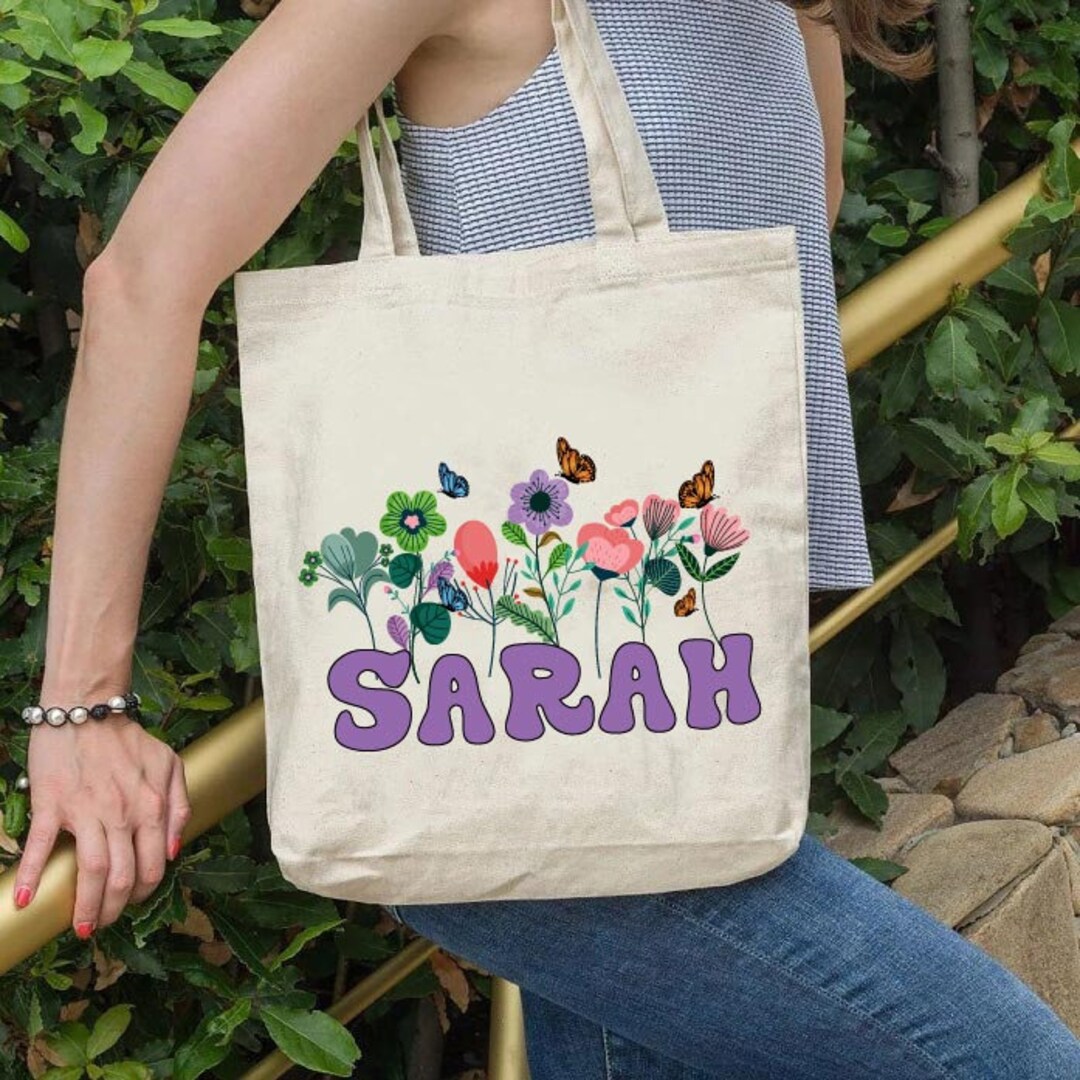 Floral Tote Bag,customized Name Tote Bag,personalized Name Bag,custom ...