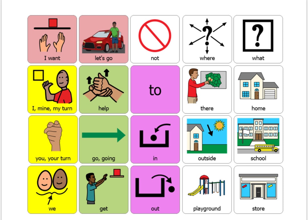 AAC Color Coded Communication Boards for Nonverbal, Preverbal, Limited ...