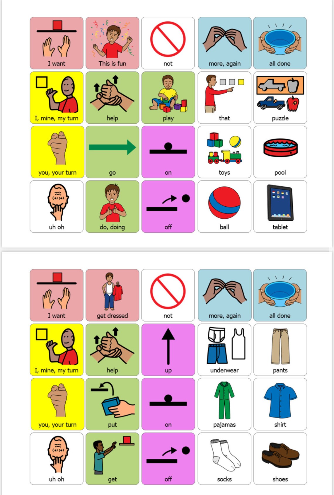 AAC Color Coded Communication Boards for Nonverbal, Preverbal, Limited ...