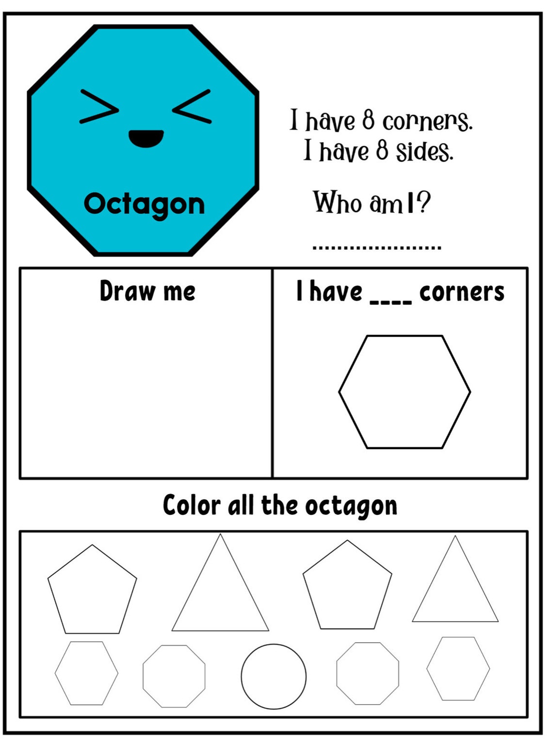 6 Page Shapes Learning Worksheets - Etsy