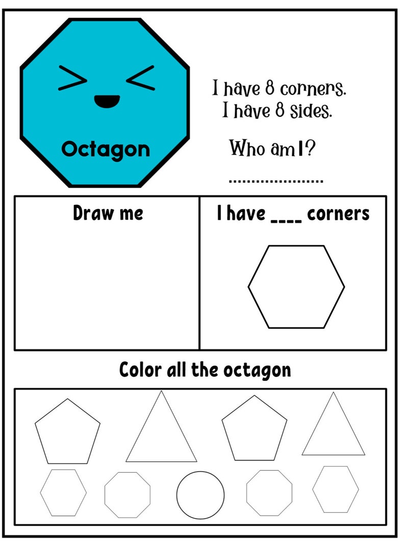 6 Page Shapes Learning Worksheets - Etsy