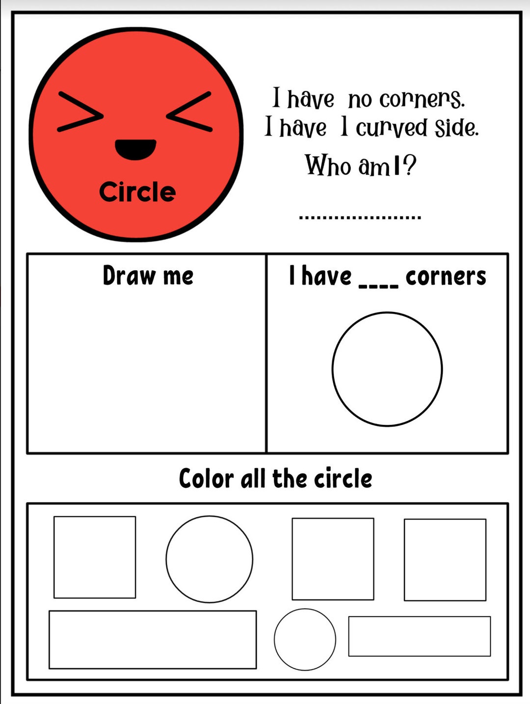 6 Page Shapes Learning Worksheets - Etsy