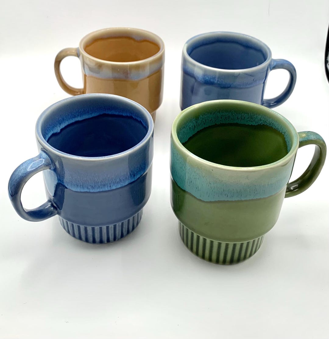 Vintage Stacking Ceramic Glazed Tea Coffee Cups Vintage Mugs Set of ...