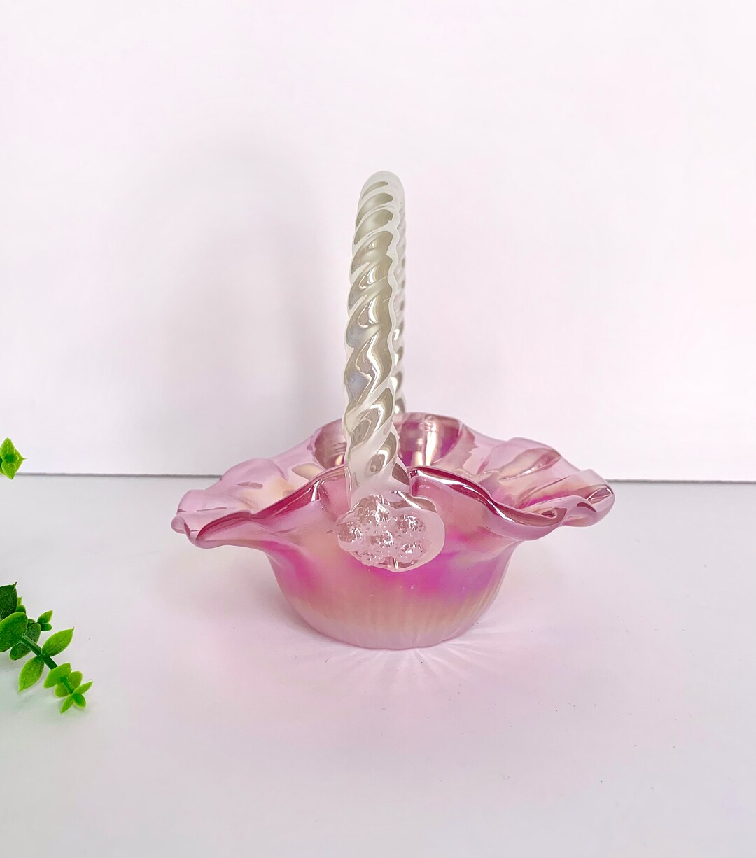 Fenton Lamb Pink Lustre Glass Opalescent Basket - Etsy