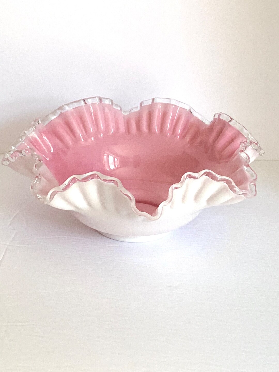 Vintage Fenton Pink /white Ruffled Edge Fruit Bowl / - Etsy