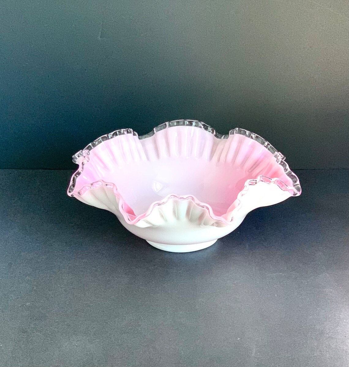 Vintage Fenton Pink /white Ruffled Edge Fruit Bowl / - Etsy